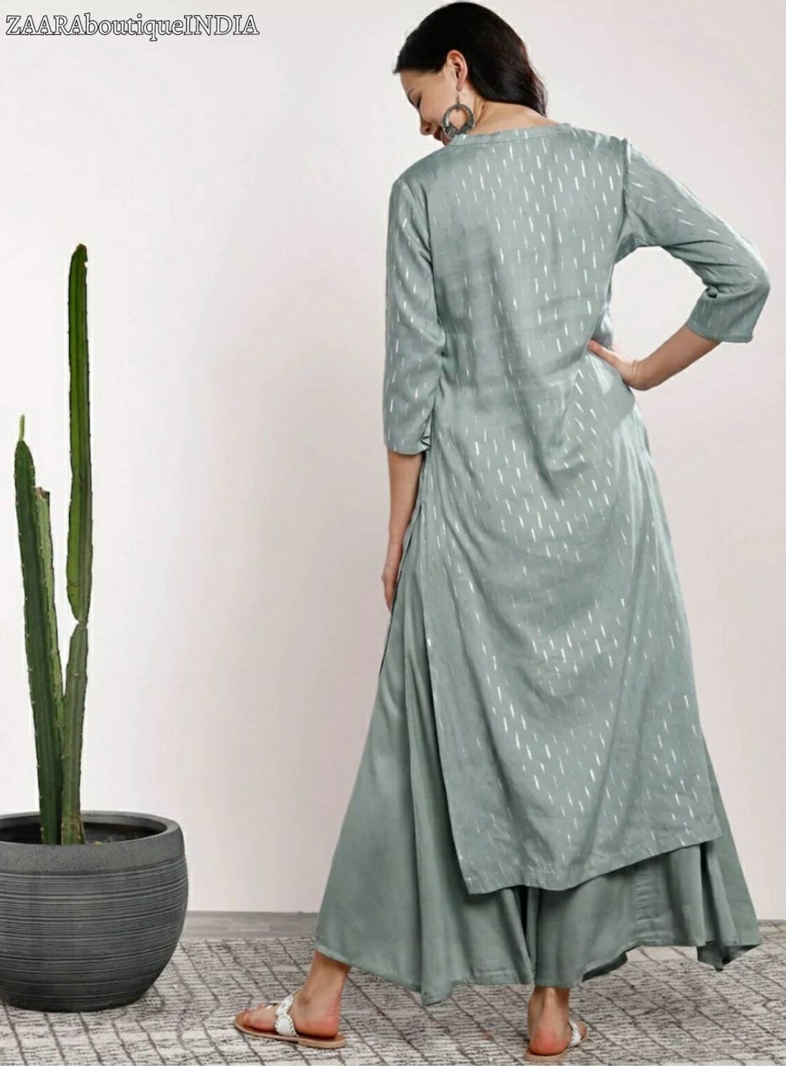 Kurta Palazzo Set Grey Printed Kurtaset for Women Indian - Etsy