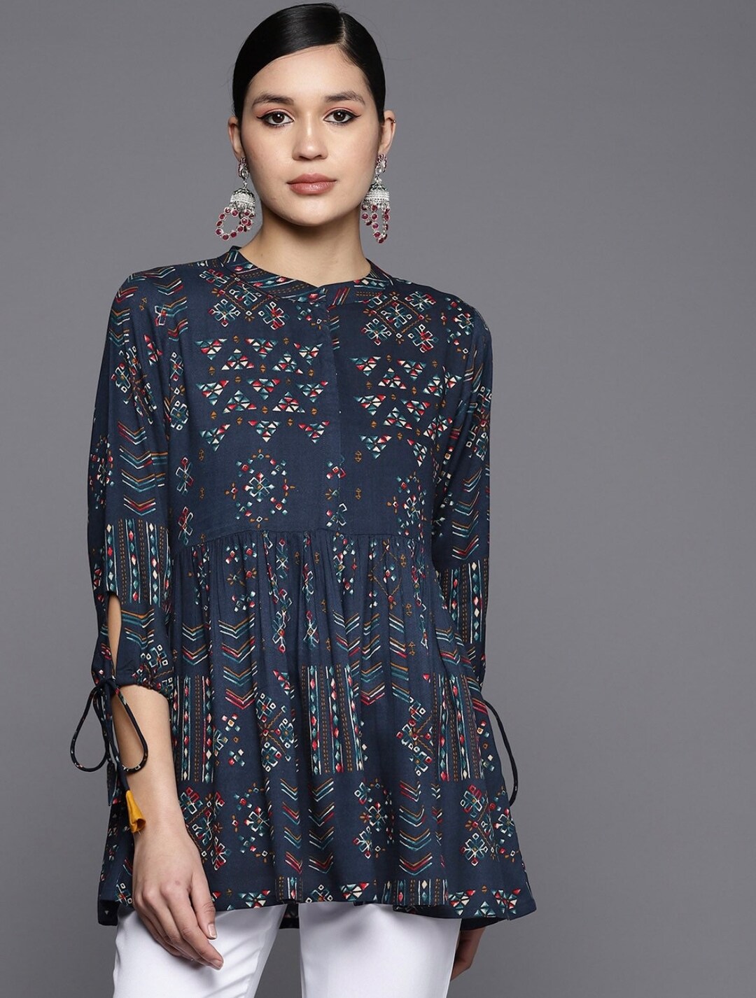 Kurtis Tunic for Women, Geometric Printed Navy Blue Top for Women ...