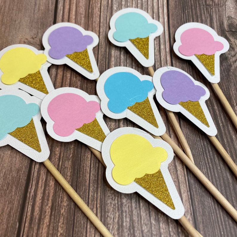 12 Ice Cream Mini Toppers Ice Cream Cupcakes Toppers Ice - Etsy