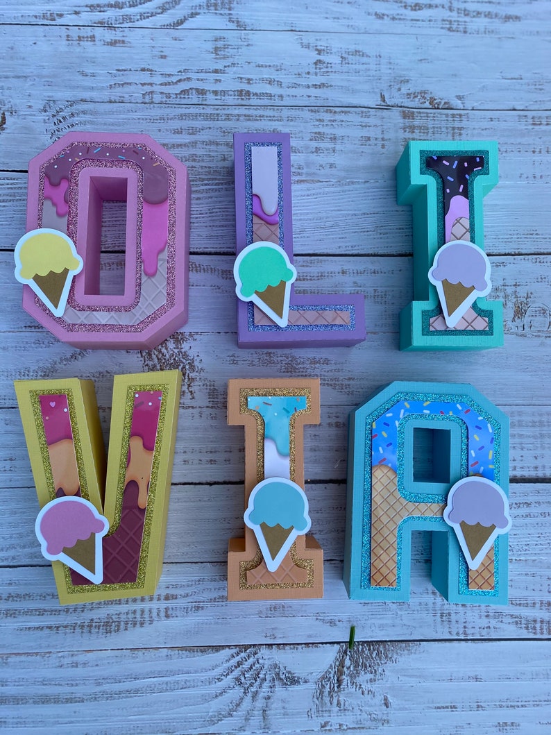Ice Cream Theme 3D Letters, Custom Party Decor, Nursery Name Sign - Etsy