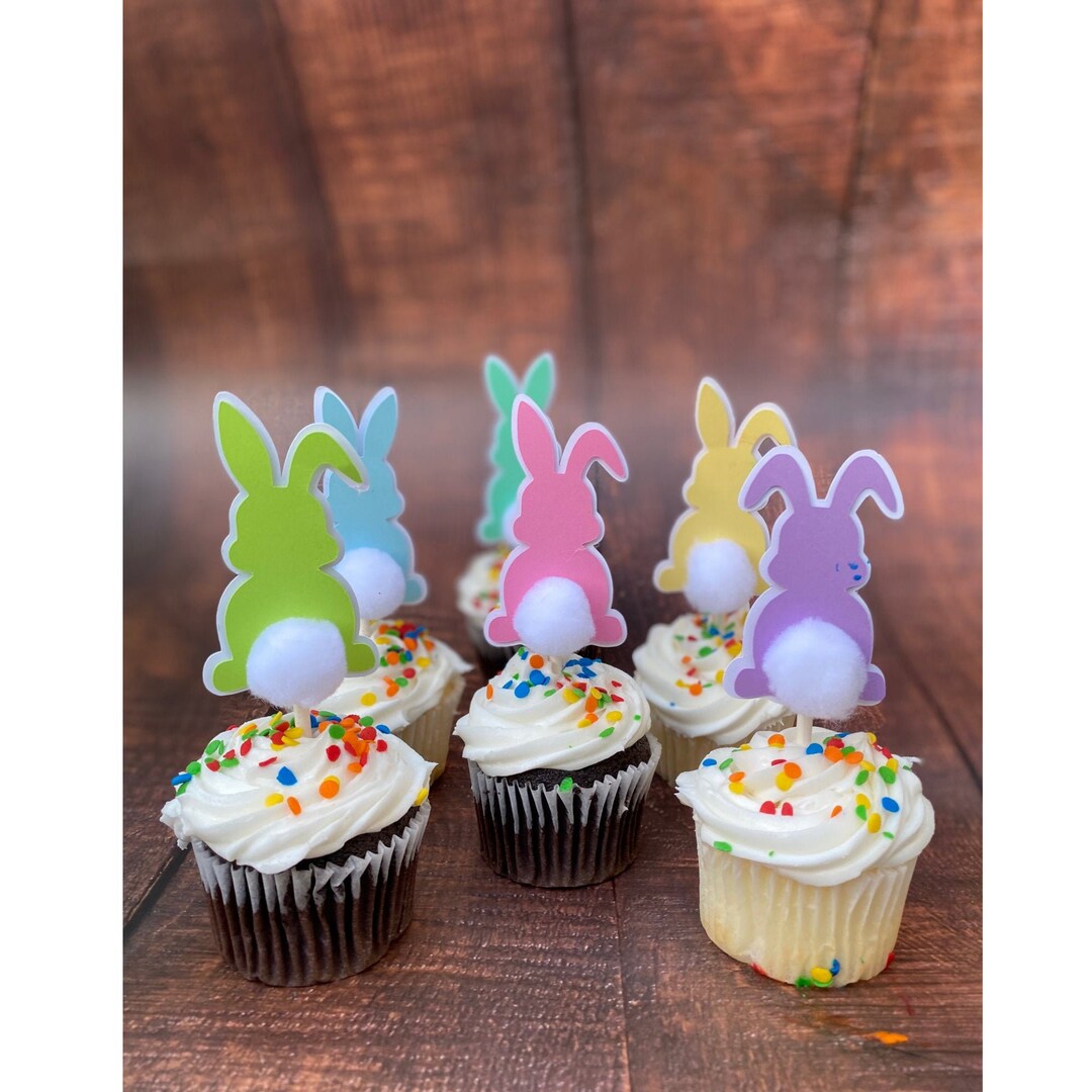 Easter Bunny Cupcake Toppers, Handmade Cardstock Party Decor - Etsy