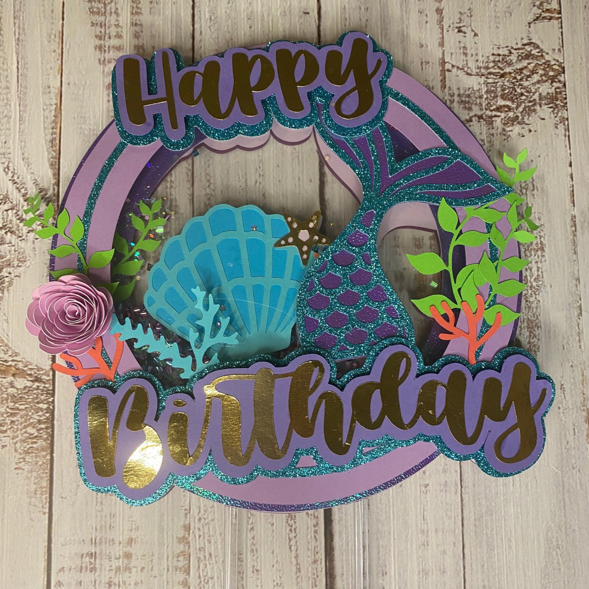 Mermaid Cake Topper with lights Shaker Birthday Cake Topper | Etsy