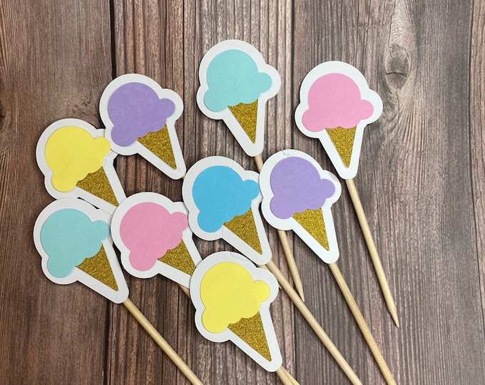 Ice Cream Cupcake Toppers, Ice Cream Themed Party Decorations, Sprinkle ...
