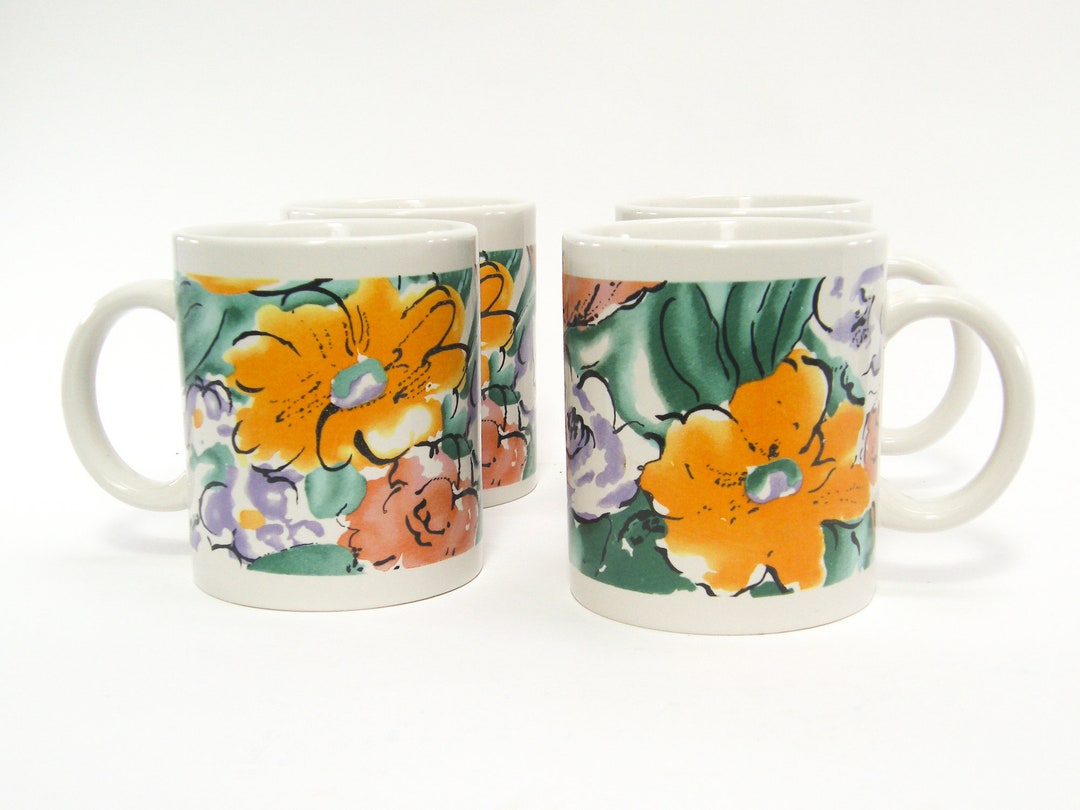 Vintage 90s Floral Mugs. Set of 4 - Etsy