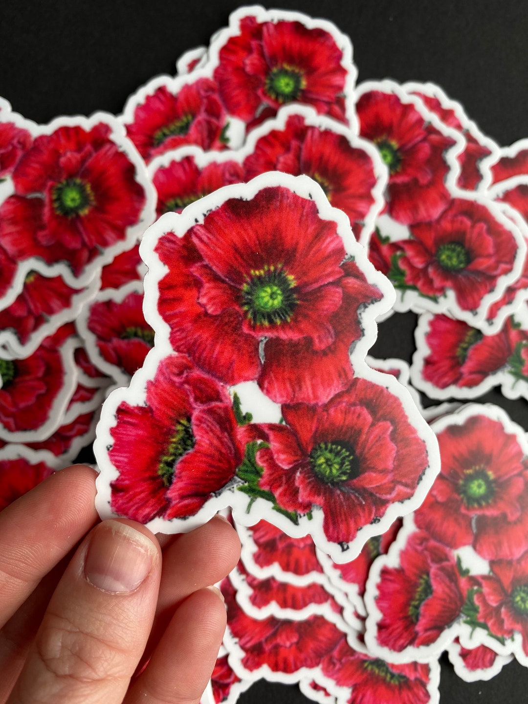 Red Poppy, Vinyl Waterproof Sticker, Laptop, Skateboard, Stocking ...