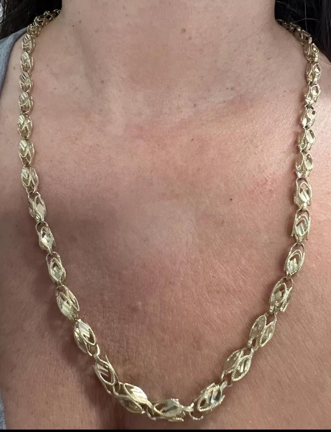 Solid 10K Yellow Gold Diamond Cut MARQUIS TURKISH LINK Chain Necklace ...