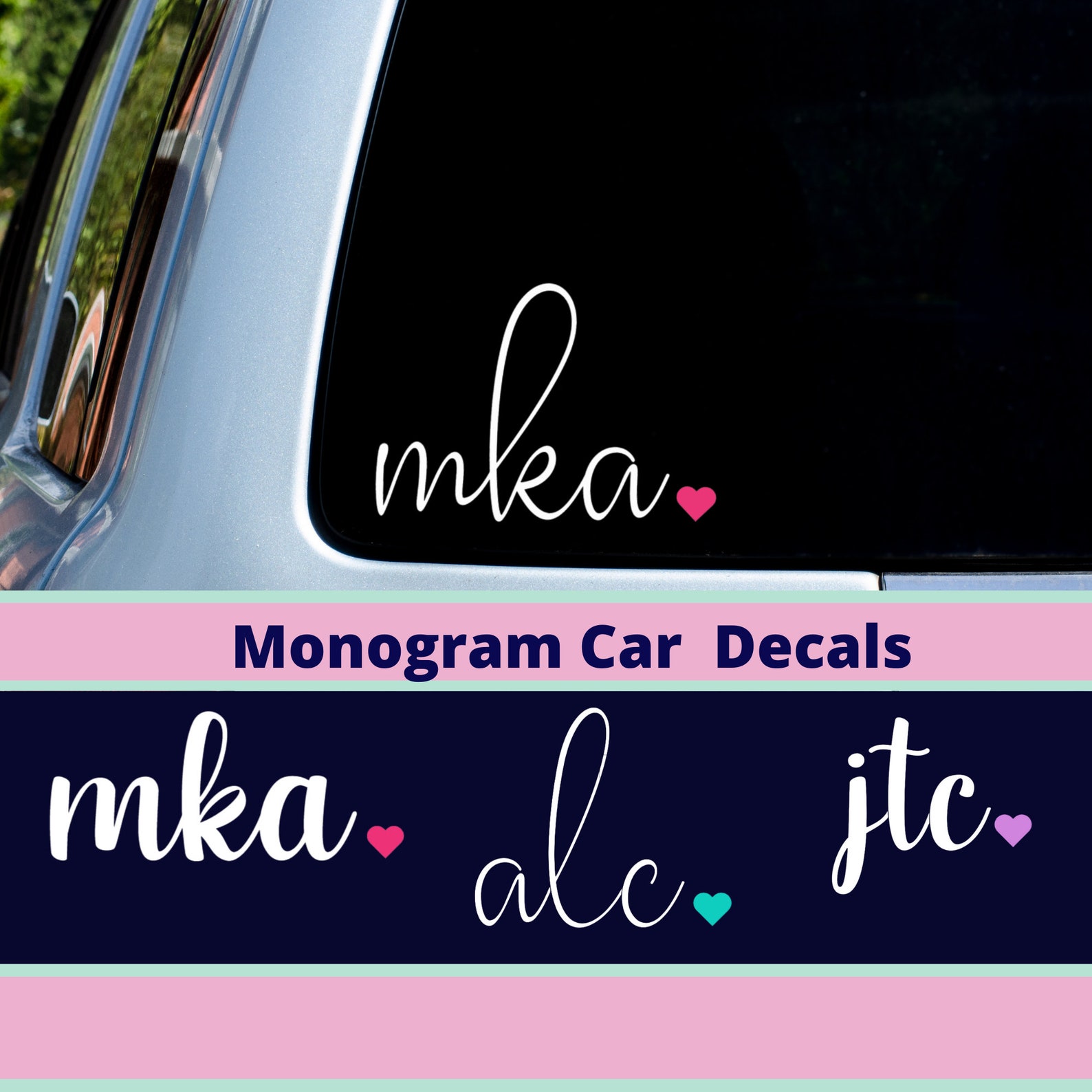 Monogram Car Decal Vinyl Monogram Car Monogram Laptop - Etsy