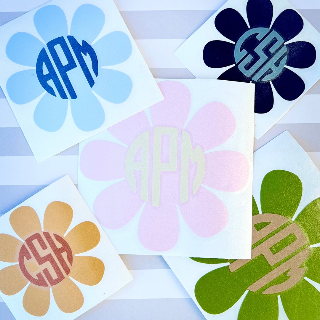 Flower Monogram Vinyl Decal Sticker, Personalized Custom Name Sticker ...