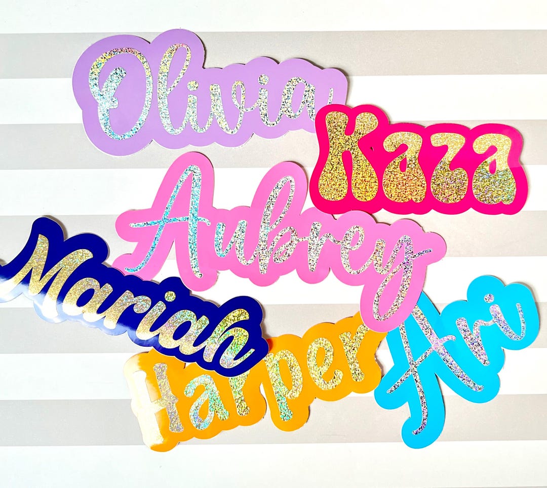 Holographic Glitter Name Decal Sticker, Custom Name Glitter Vinyl Decal ...