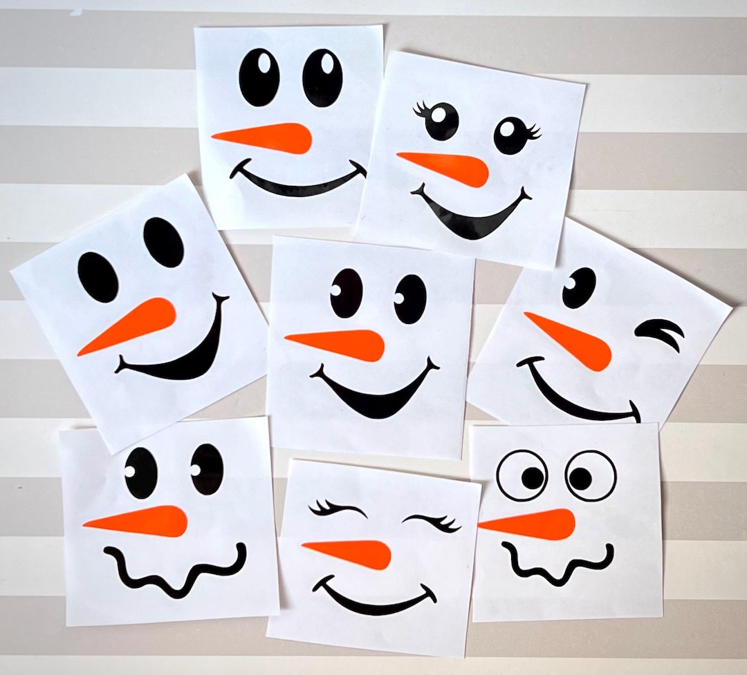 Snowman Face Decals: Christmas Holiday Stickers, Set of 8 - Etsy