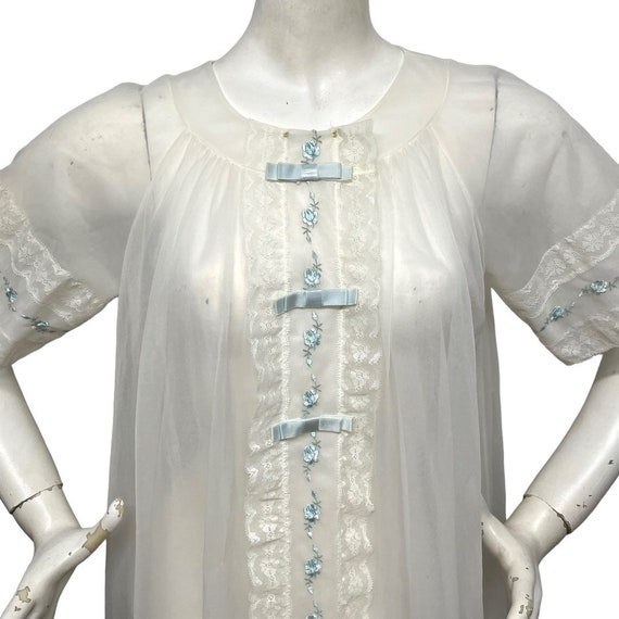 VINTAGE 1950s 1960s Shadowline White Blue Sheer Night… - Gem