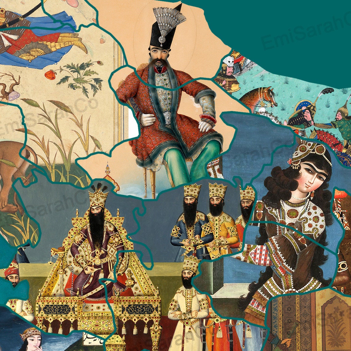 Iran Map With Persian Miniature and Persian Painting | Persian ...