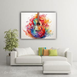 Watercolor Rainbow Guitar Canvas Print Wall Art - Dreamy Bohemian Music ...