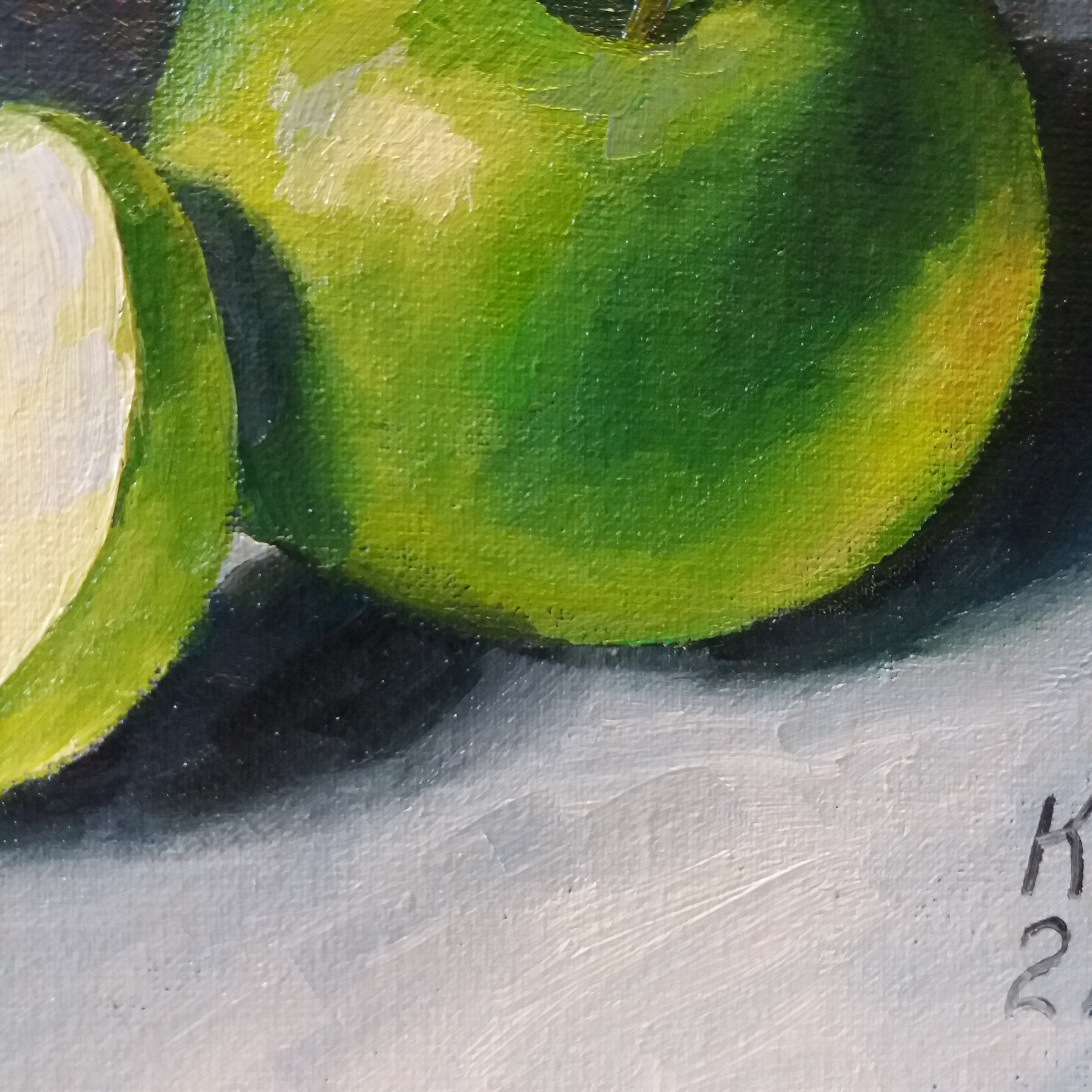 Green Apples Still Life, Oil Painting by L. Kabakova - Etsy