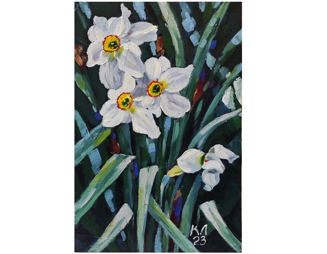 White Daffodil, Original Oil Painting, White Flower Oil Painting ...