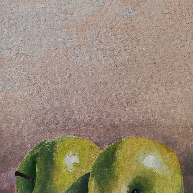 Oil Painting, Green Apple Still Life on Canvas Board, 9.8 X 9.8 In ...