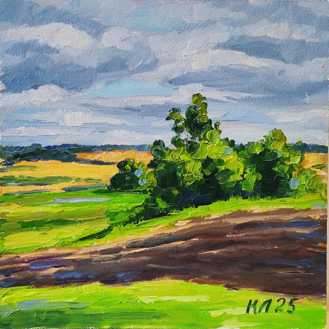 Summer Landscape, Rural Oil Painting, 7.8 Х 7.8 in Cardboard - Etsy