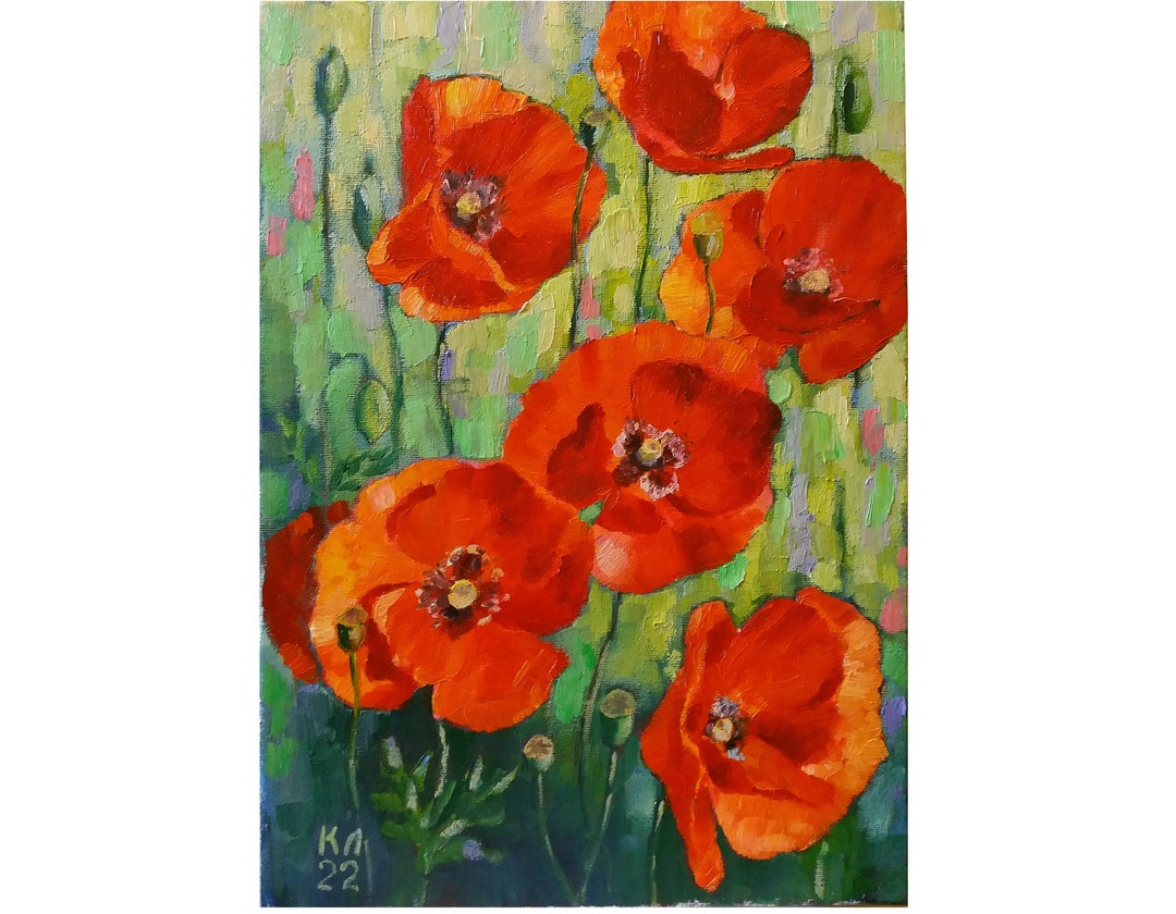 Red Poppy Oil Painting on Canvas 9.84 X 13.8 In, Floral Landscape, Flower Oil Painting - Etsy