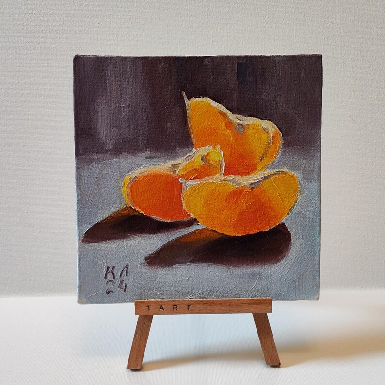 Tangerine Oil Painting: Citrus Still Life Fine Art (6x6 In) - Etsy