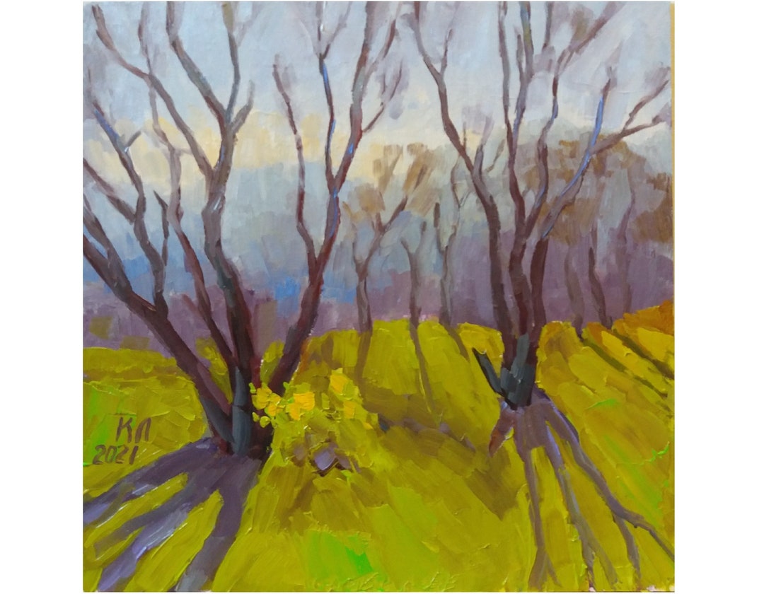 Spring Oil Painting, Tree Landscape, Oil Painting on Cardboard, Small ...