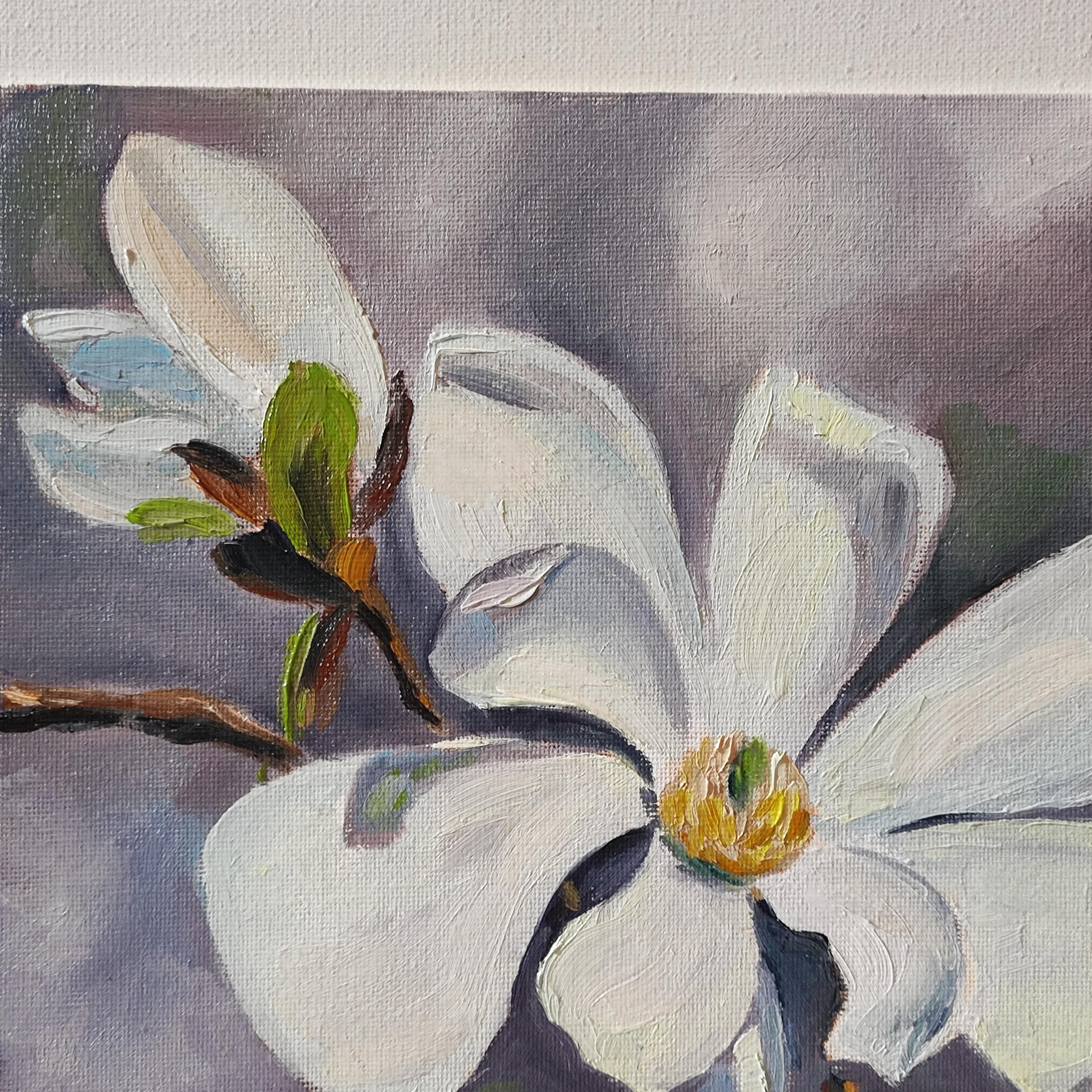 Magnolia Oil Painting: Floral Spring Landscape, 10x10 Canvas Art - Etsy