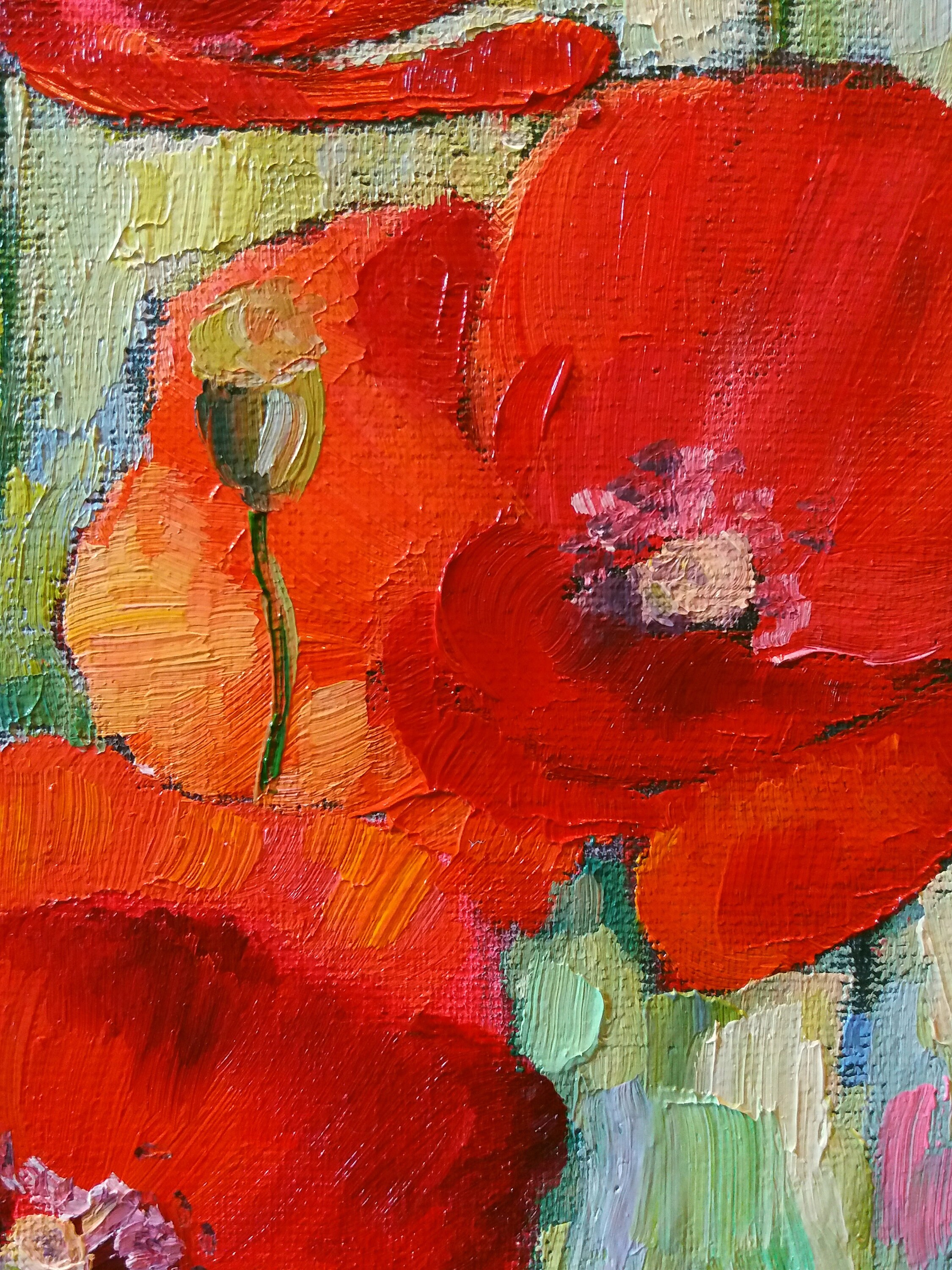 Red Poppy Oil Painting on Canvas 9.84 X 13.8 In, Floral Landscape, Flower Oil Painting - Etsy