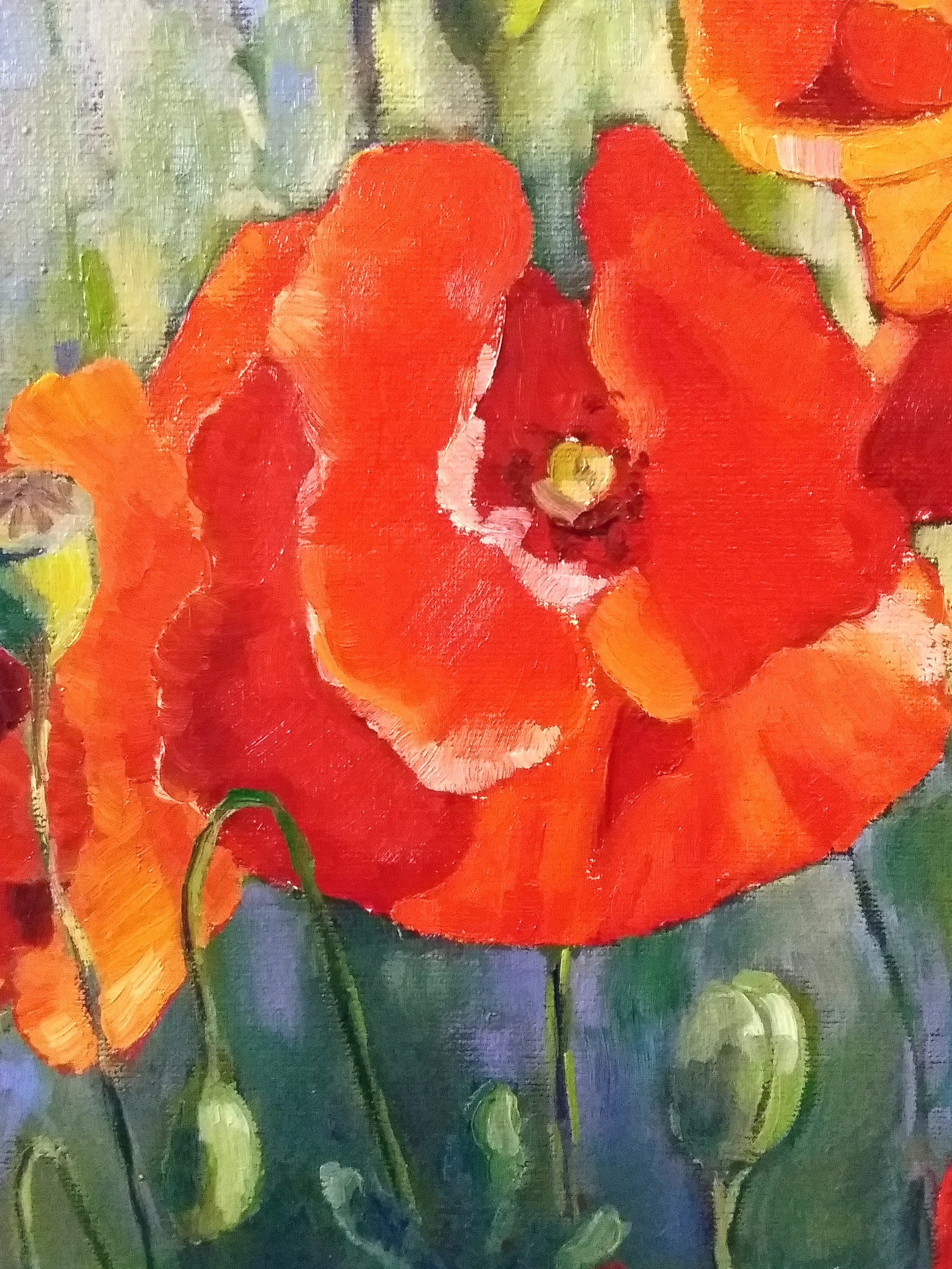 Oil Painting Red Poppy Landscape Wall Decor on Stretched - Etsy