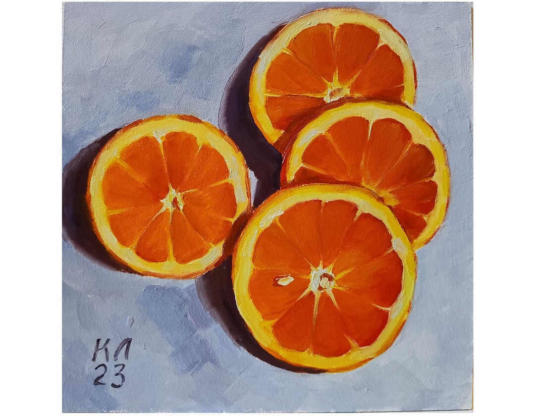 Original Oil Painting, Orange Still Life, 7.8 X 7.8 In, Citrus Painting ...