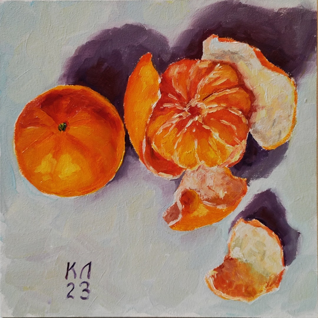 Tangerine Oil Painting: Citrus Still Life Fine Art (7.8 X 7.8 In) - Etsy