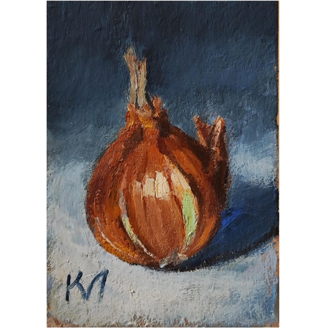 ACEO Oil Painting, Gold Onion Still Life 2.5 X 3.5 In, ACEO Card, Small ...
