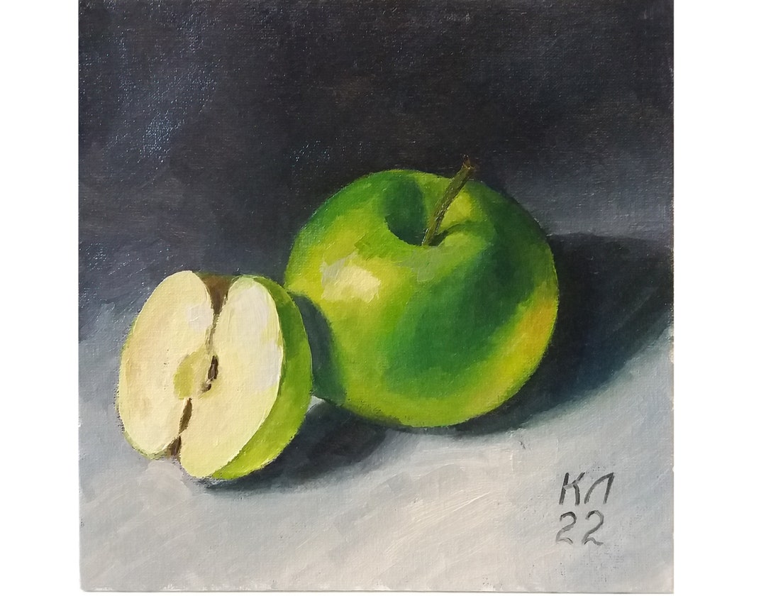 Green Apples Still Life, Oil Painting by L. Kabakova - Etsy