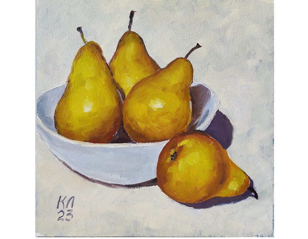 Original Oil Painting, Pear Still Life, Fruit Wall Decor, Small Oil ...