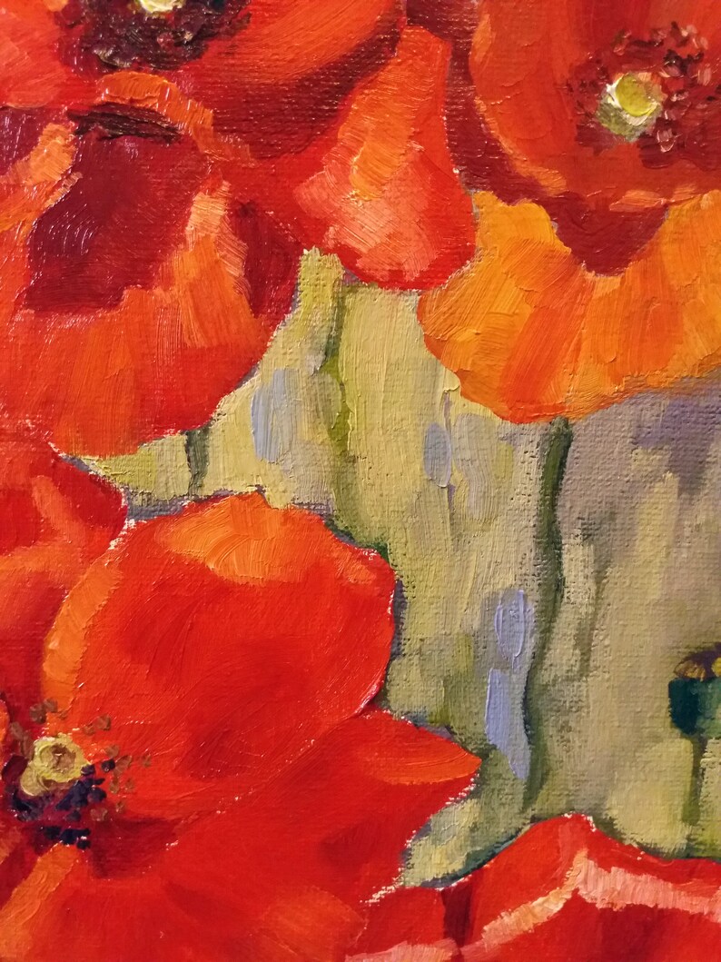 Oil Painting Red Poppy Landscape Wall Decor on Stretched - Etsy