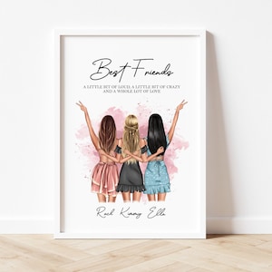 Group Best Friend Gift, Best Friends Gift, 3 Friends Print, Custom ...