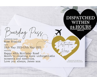 Birthday Boarding Pass Scratch Card, Holiday Surprise Trip Reveal ...