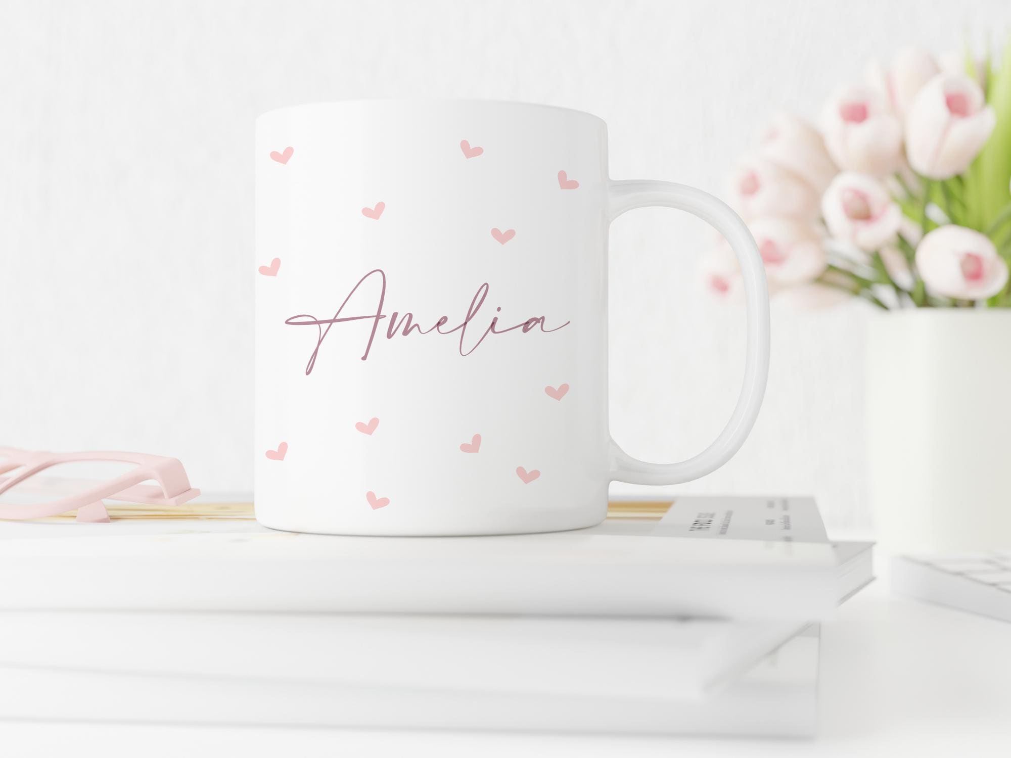 Personalized Name Mug, Pink Hearts Design, Custom Coffee Cup - Etsy