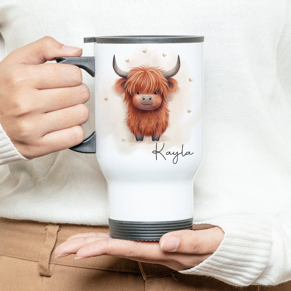 Highland Cow Personalised Travel Mug - Etsy