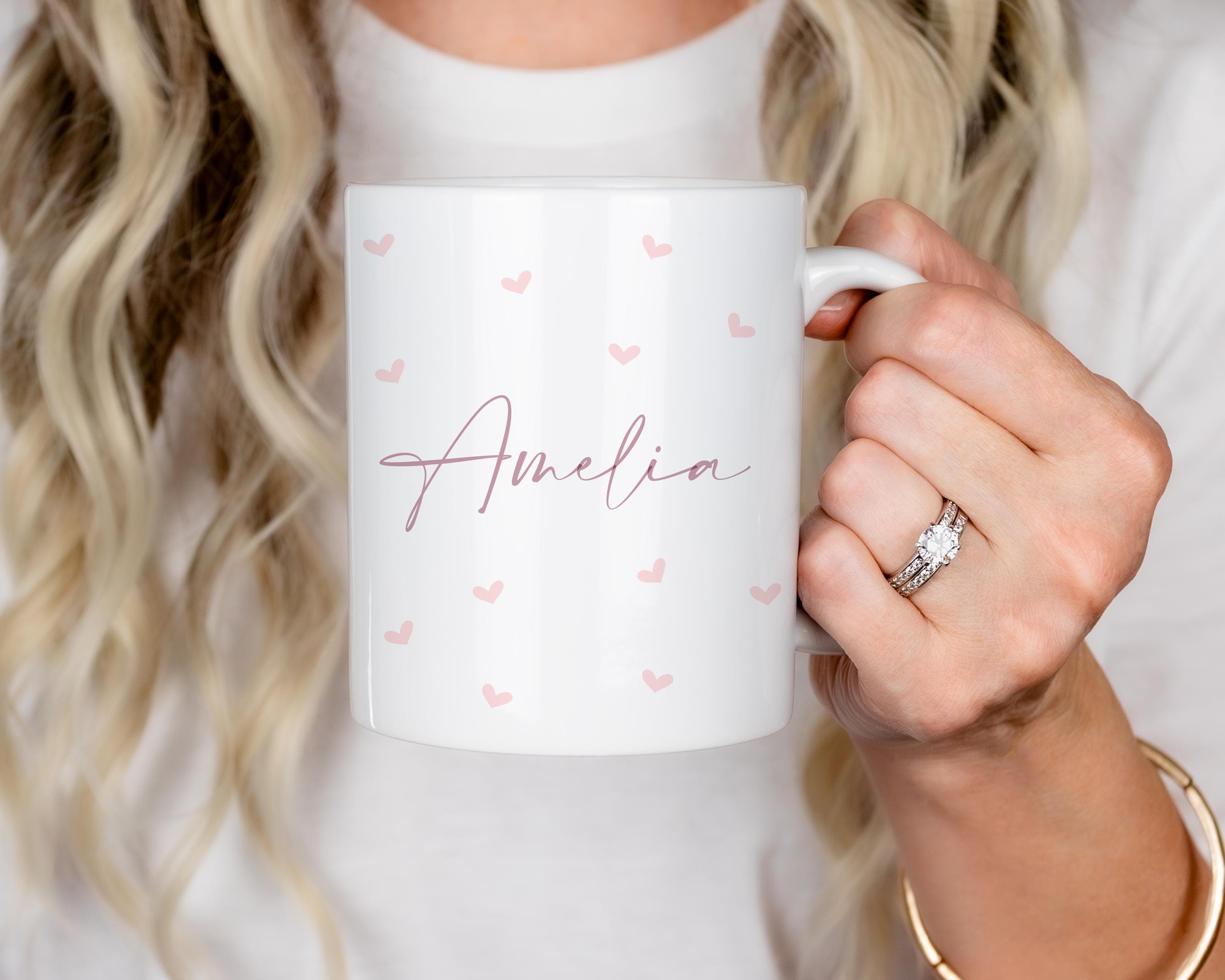 Personalized Name Mug, Pink Hearts Design, Custom Coffee Cup - Etsy