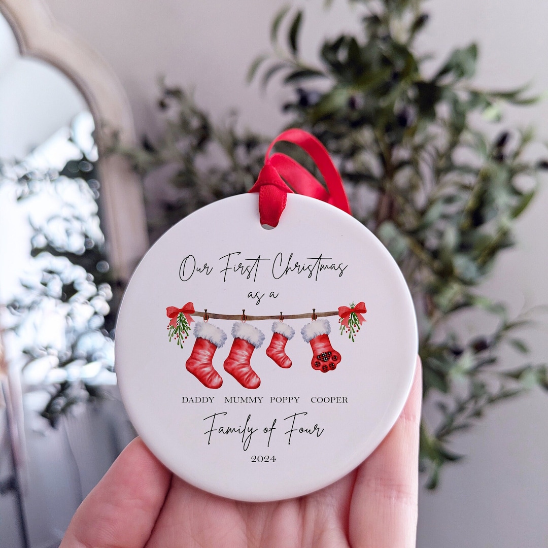 Personalised First Christmas as a Family of 4 Bauble, Baby First ...