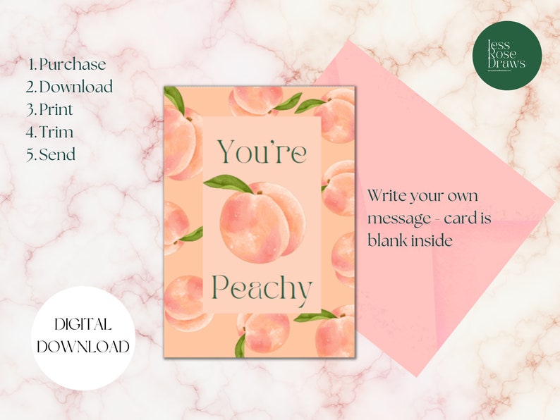 Watercolor Peach Greeting Card Printable 7x5 Inches You're Peachy ...