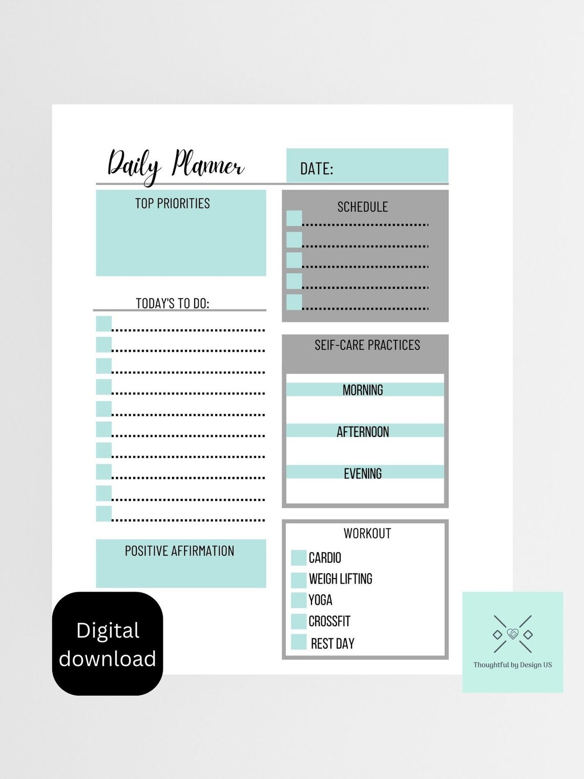 Daily Printable Self Care Planner Digital Planner for Self-care Instant ...