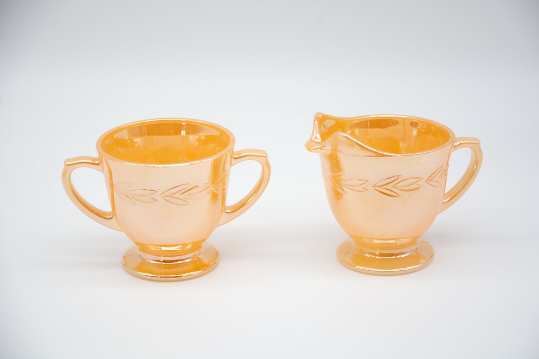 Orange Fire-king Sugar Bowl Creamer Set - Vintage Fire King, Peach ...