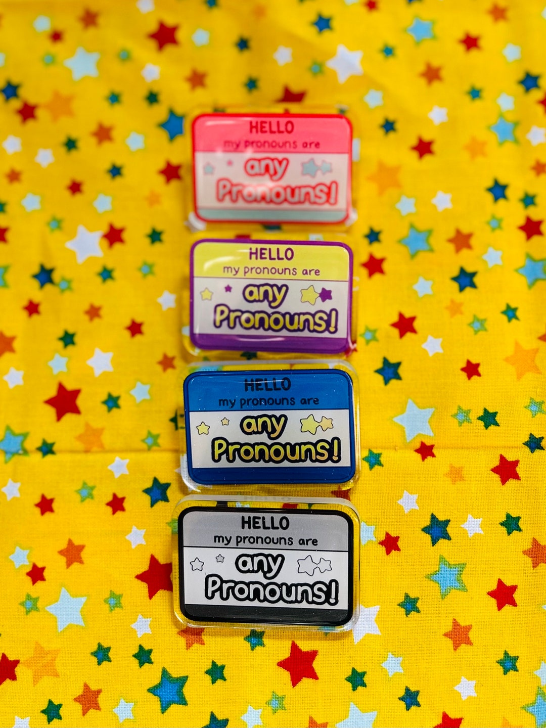 Star Glitter Pronoun Pins (any Pronouns) - Etsy
