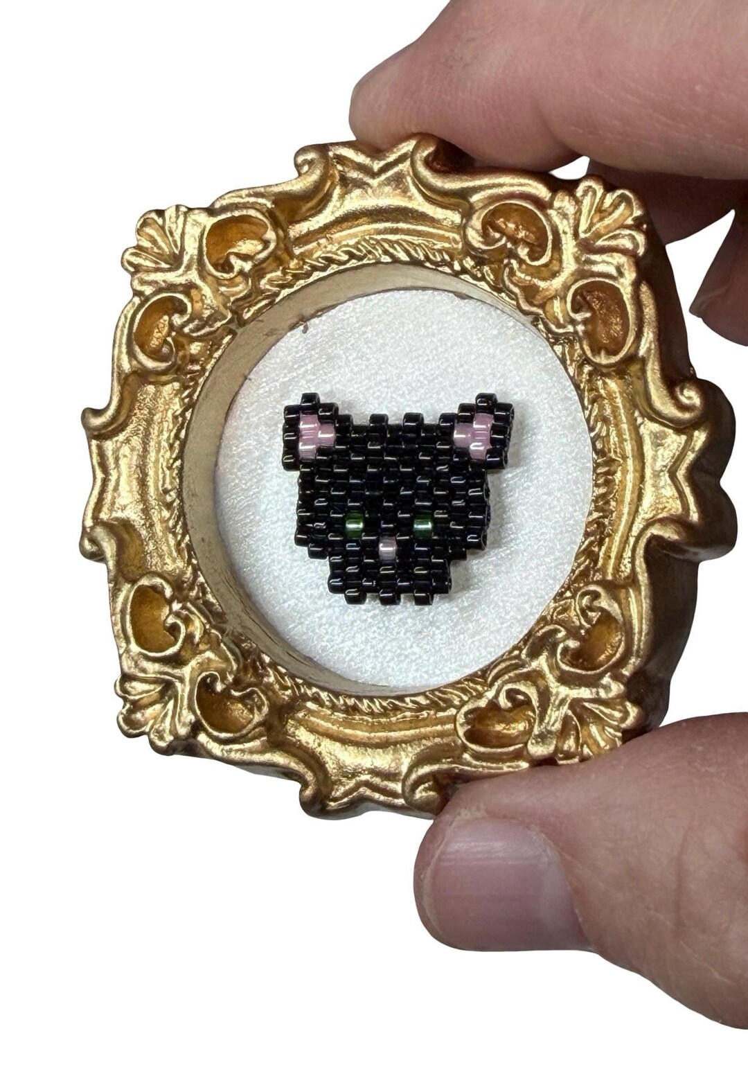 Tiny Framed Black Cat Art – Handmade Beaded Miniature, Miyuki Delica ...