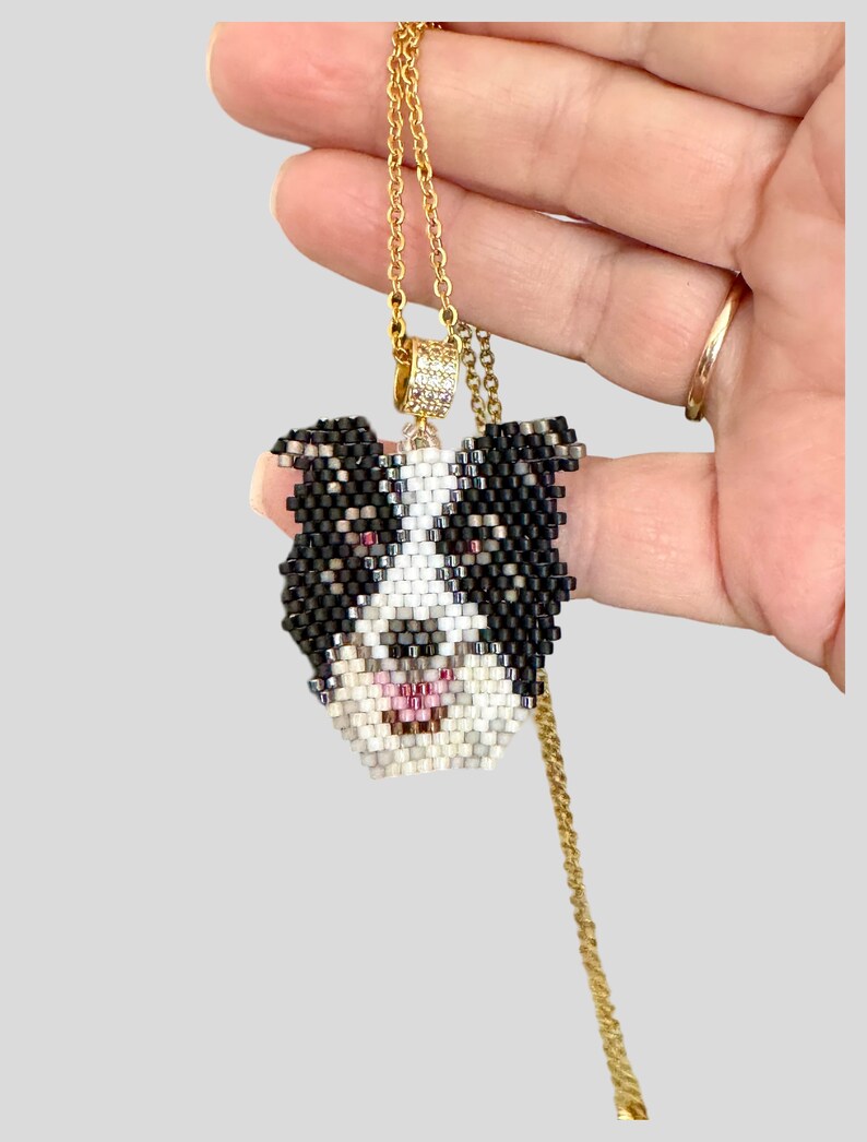 Handwoven Handcrafted Beaded Border Collie Face Pendant Necklace ...