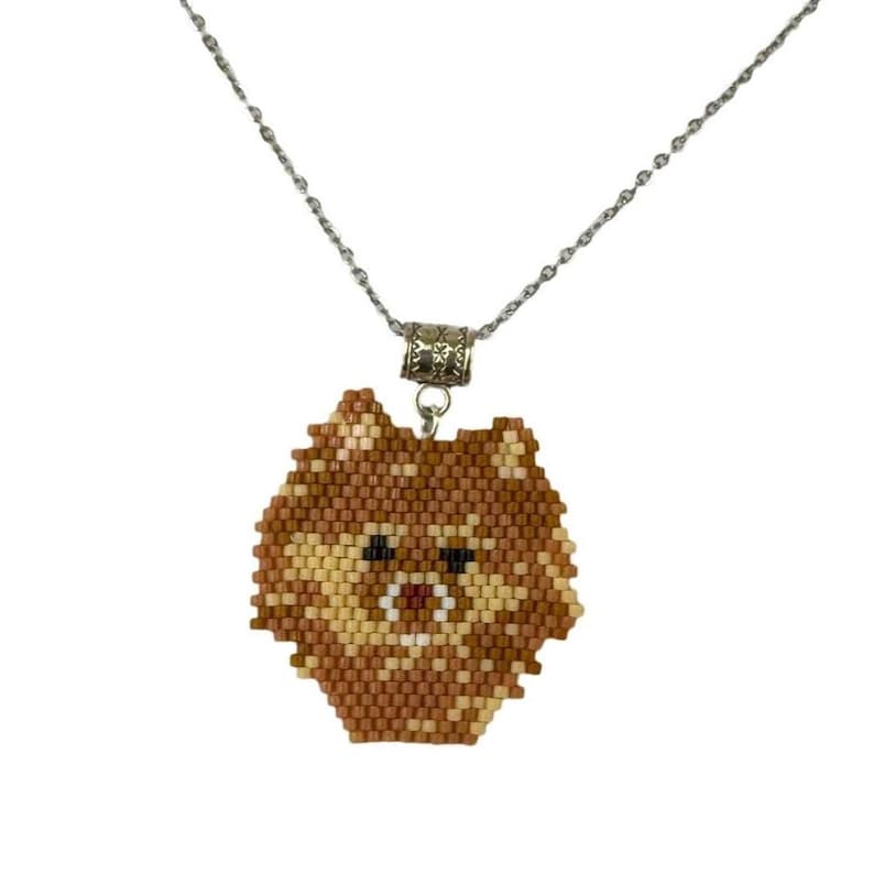 Handcrafted Beaded Pomeranian Dog Face Portrait Pendant With Chain and ...