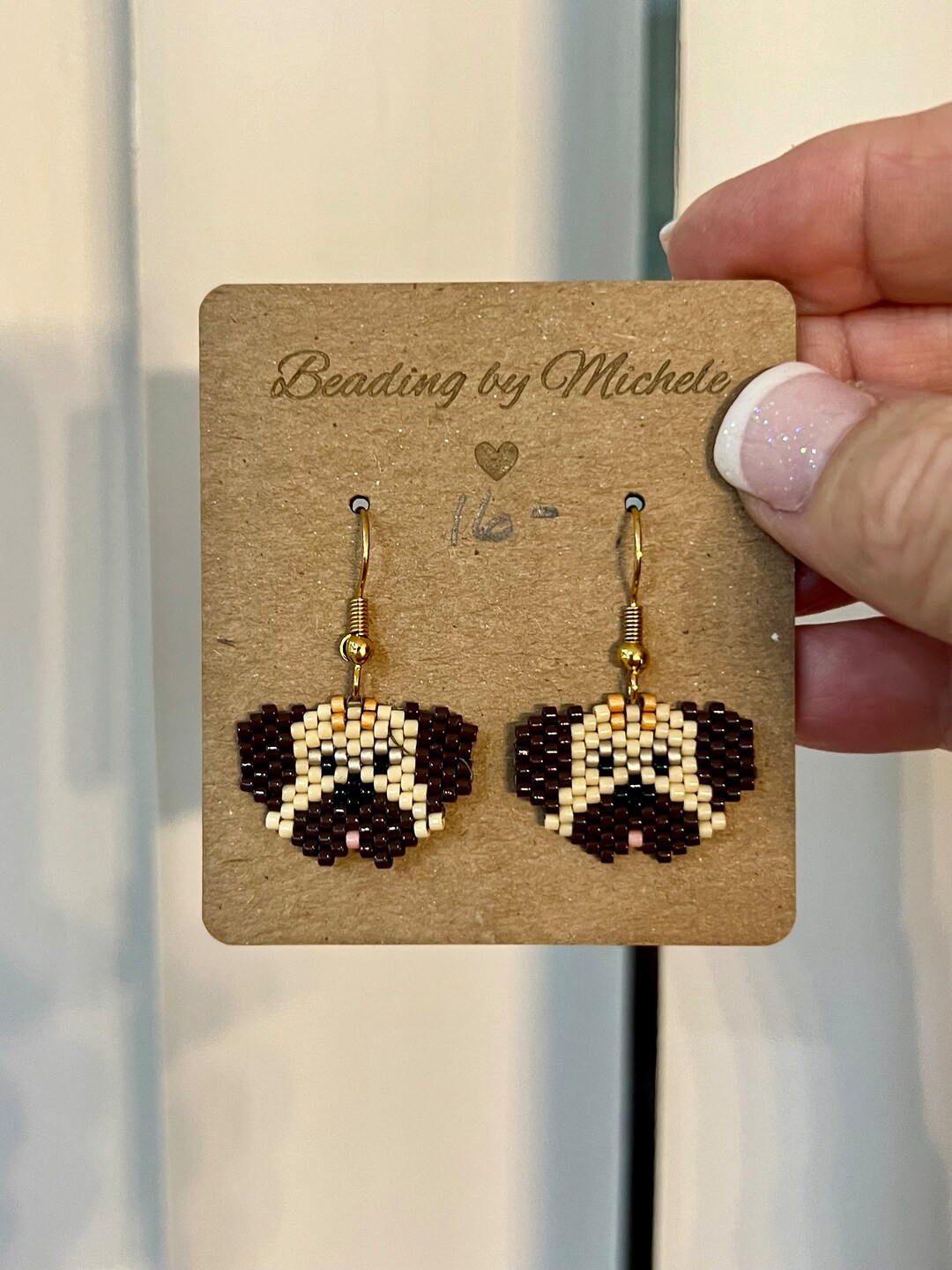 Pug Dog Earrings Cute Dog Gift for Groomer Dog Sitter Seed Bead ...