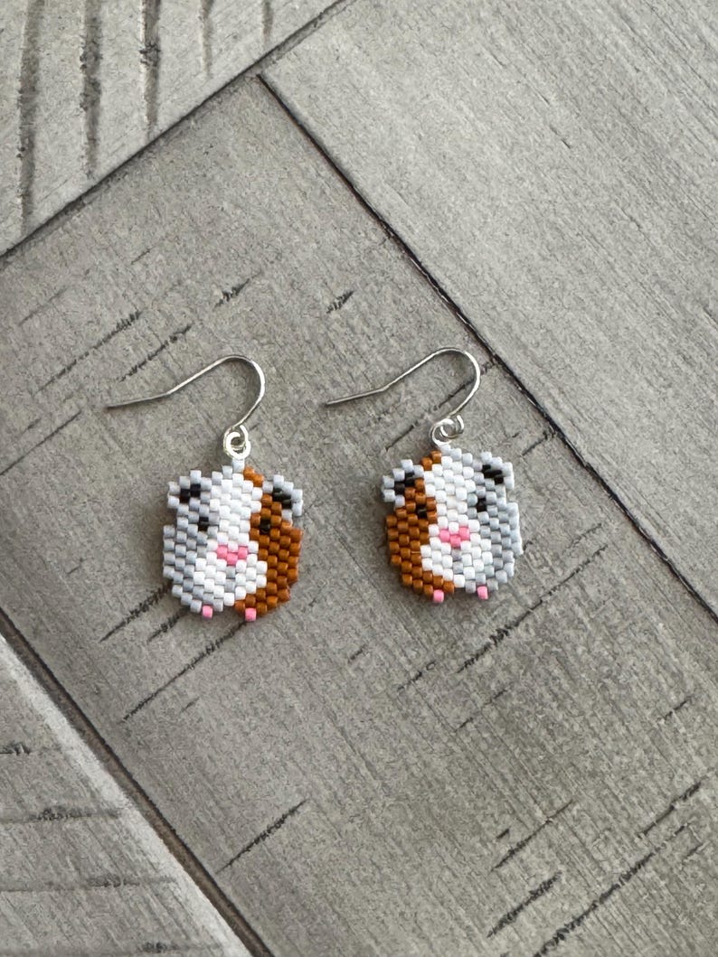 Miyuki Delica Beaded Brick Stitch Guinea Pig Earrings, Light Shiny Handcrafted, Nature Inspired ...