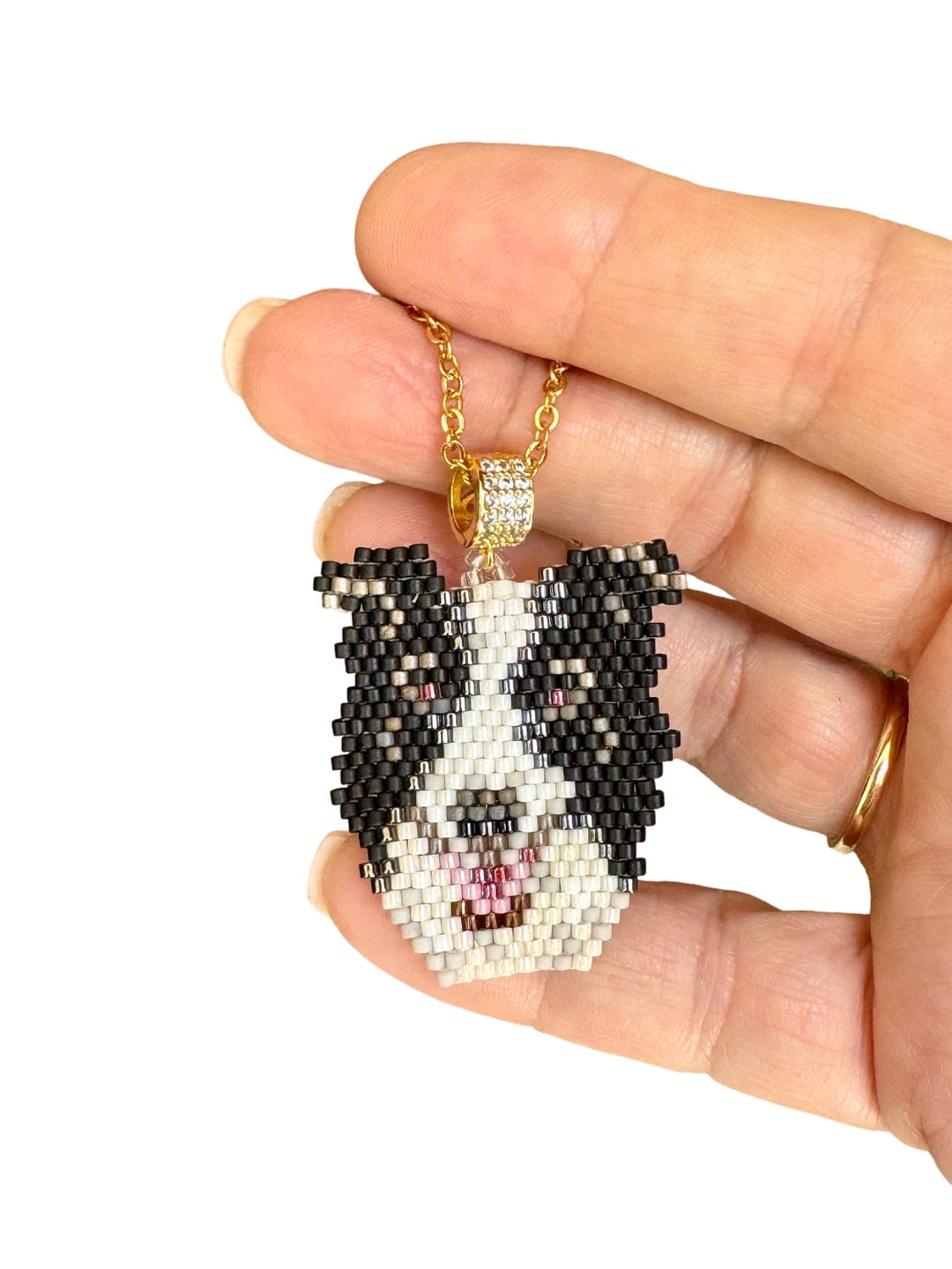 Handwoven Handcrafted Beaded Border Collie Face Pendant Necklace ...
