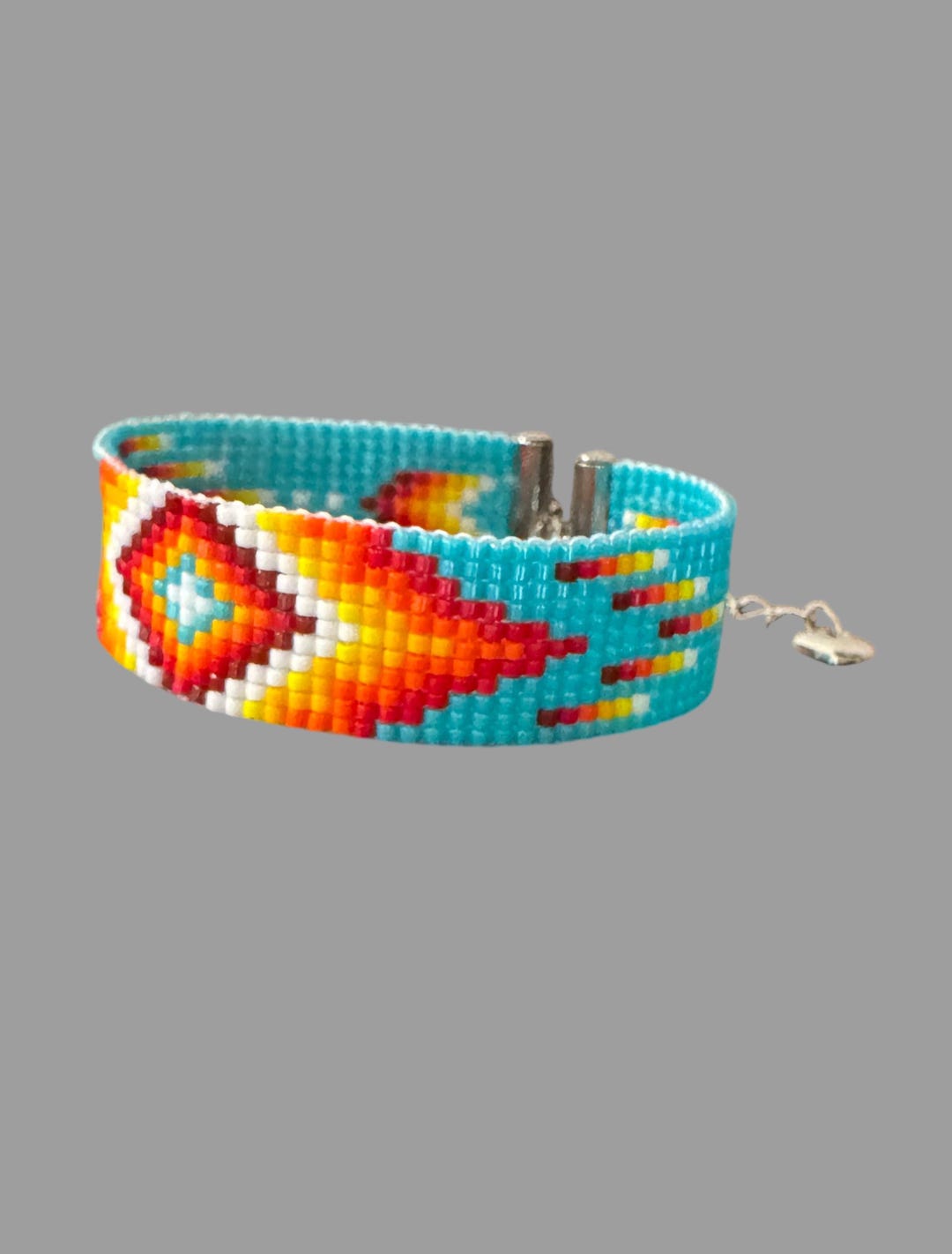 Handwoven Handcrafted Native American Style Bracelet, Vibrant Geometric ...